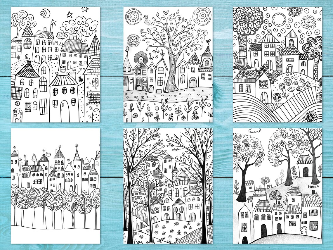 Cartoon Landscapes Coloring Book, 34 Printable Abstract Pages for Kids ...