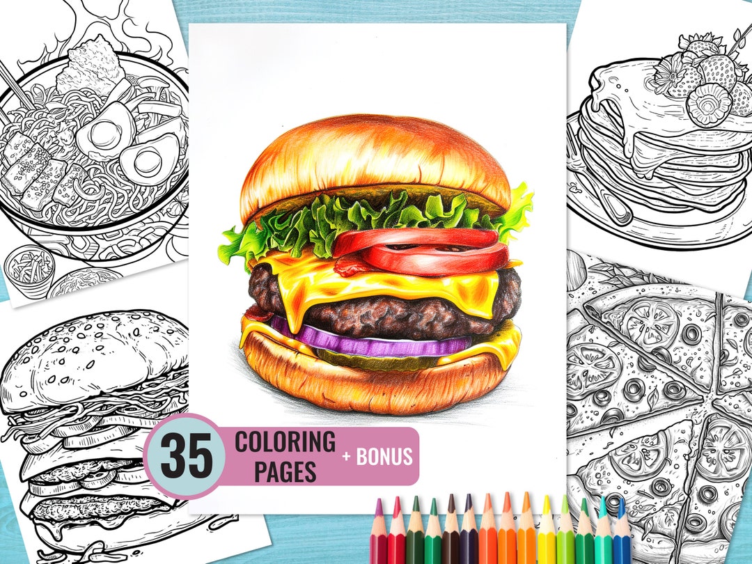 Food Coloring Book, 35 Printable Cookery Pages for Adults and Kids ...