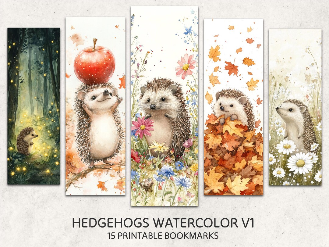 Adorable Hedgehog Bookmarks | 15 Printable Woodland Bookmarks | Instant ...