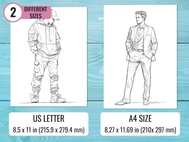 Fashionable Men's Outfits Coloring Book, 35 Printable Fashion Men Pages ...