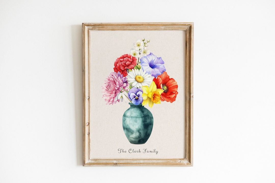 Custom Birth Flower Family Bouquet Pesonalized Digital Family Art Birth ...