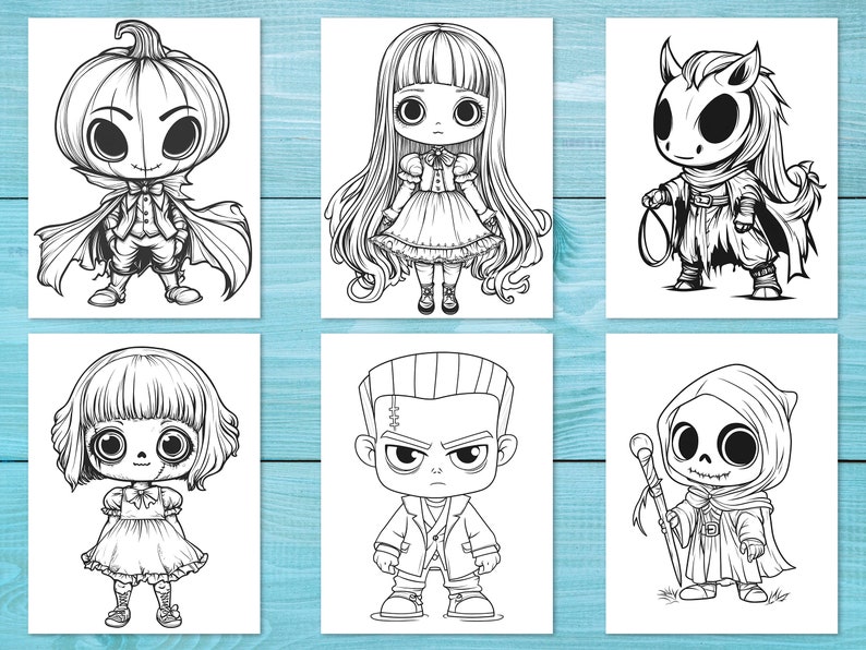 Halloween Characters Coloring Book, 34 Printable Spooky Coloring Pages ...