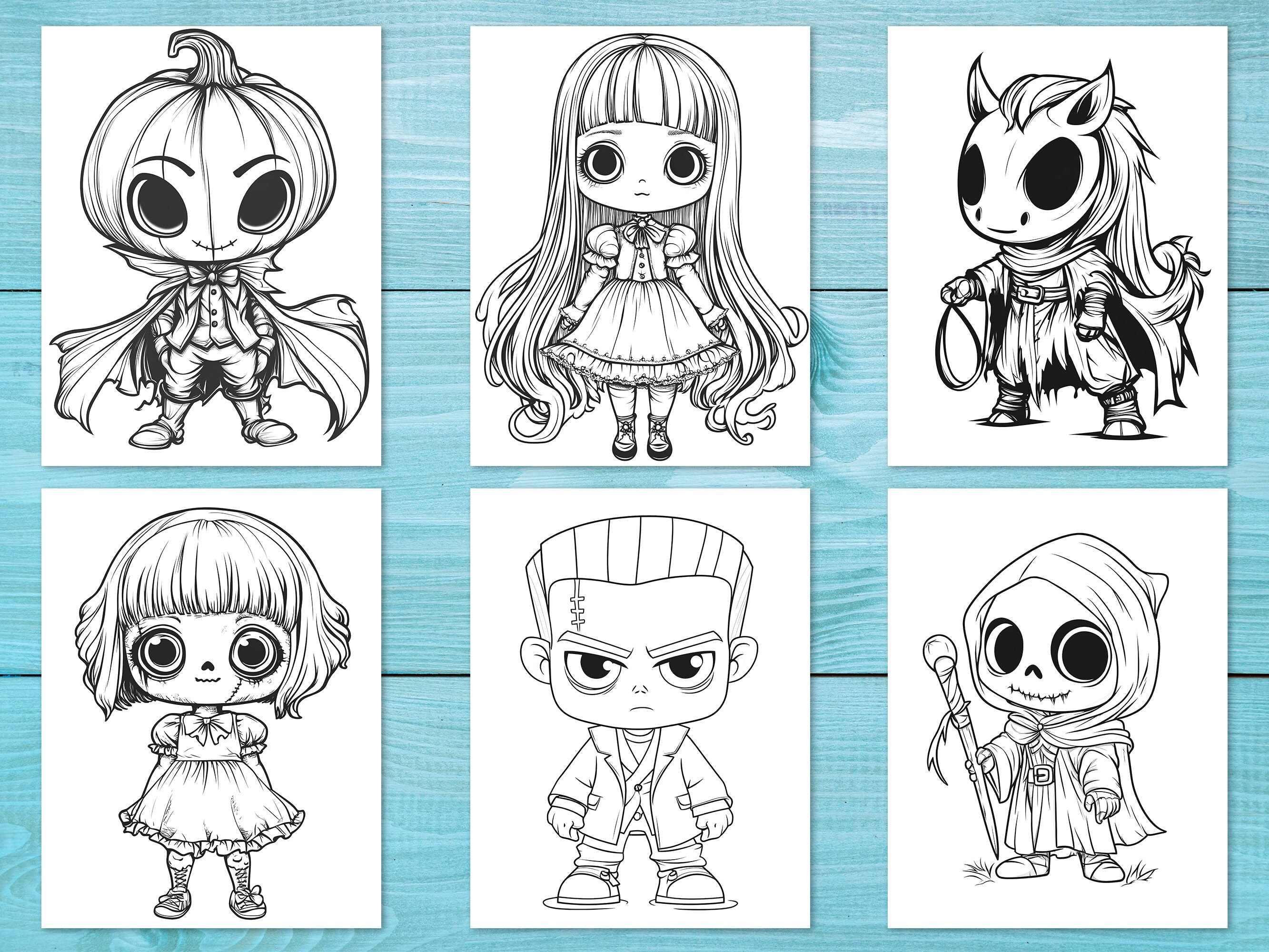 Halloween Characters Coloring Book, 34 Printable Spooky Coloring Pages ...
