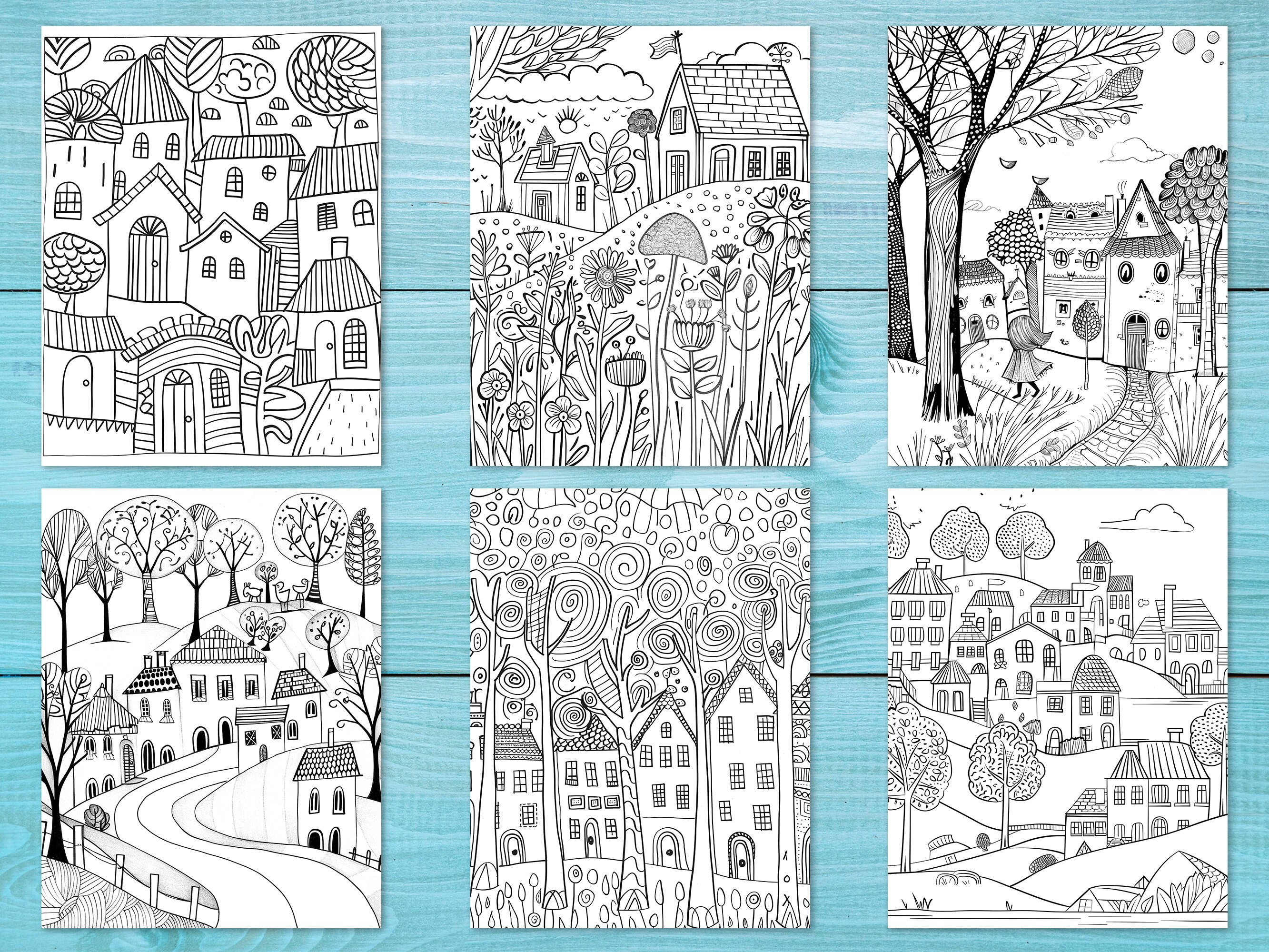 Cartoon Landscapes Coloring Book, 34 Printable Abstract Pages for Kids ...