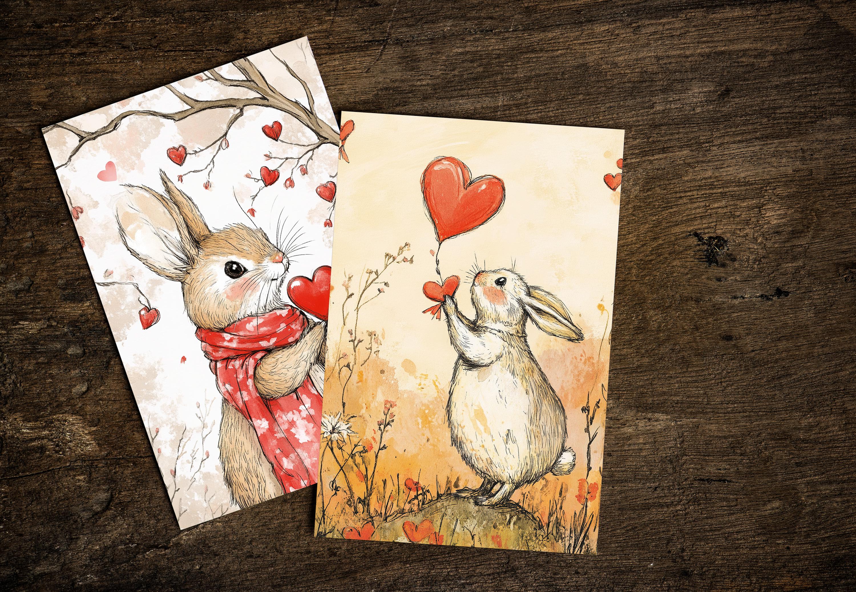 Bunnies Postcards, 6 Printable Romantic Postcard Digital Download ...