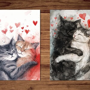 Cats in Love Postcards, 6 Printable Romantic Postcard Digital Download ...
