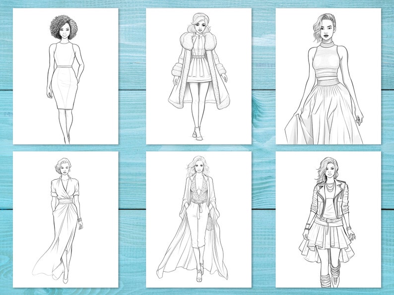 Fashion Women Coloring Pages for Adults, Female Outfits in 90s Coloring ...
