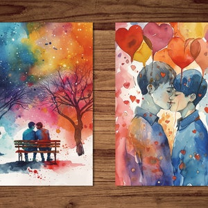 Gay Couples Postcards, 6 Printable LGBT Postcard Digital Download ...