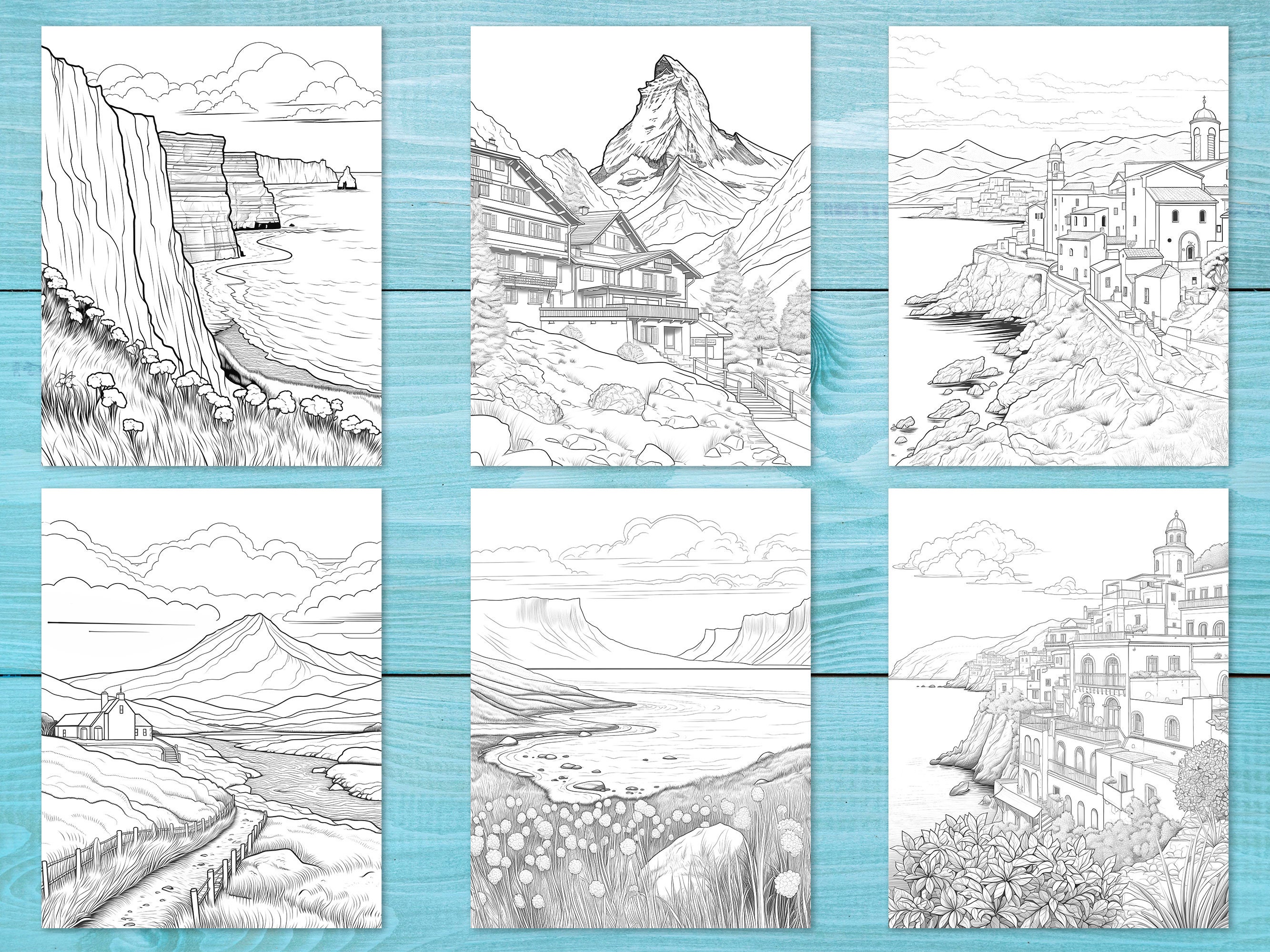 Europe Landscape Coloring Pages 37 Printable Scenery Coloring - Etsy