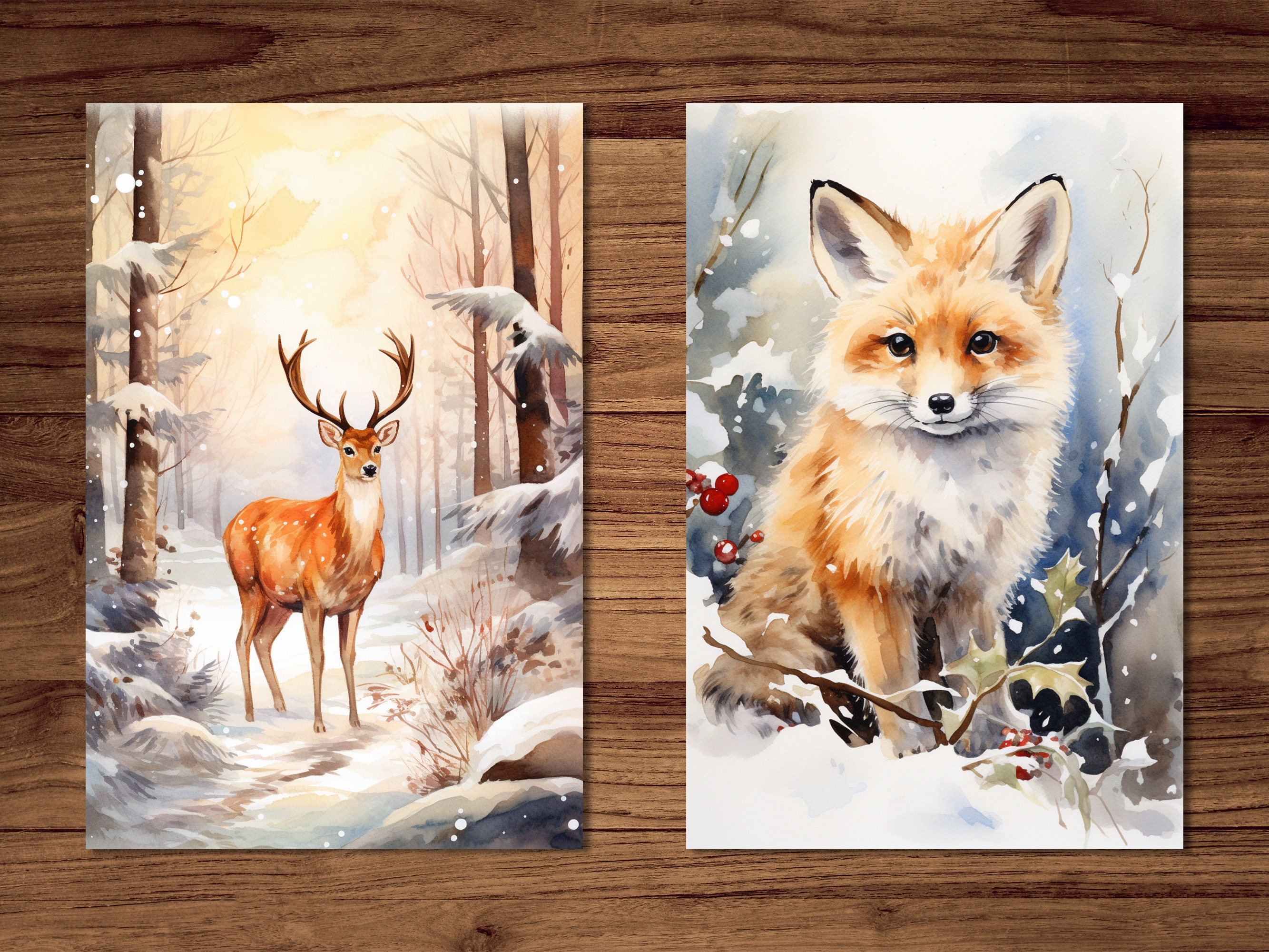 Animals in Winter Forest Postcards, 6 Printable Postcard Digital ...