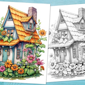 Flower Houses Coloring Book, 31 Printable Blooming Homes Coloring Pages ...