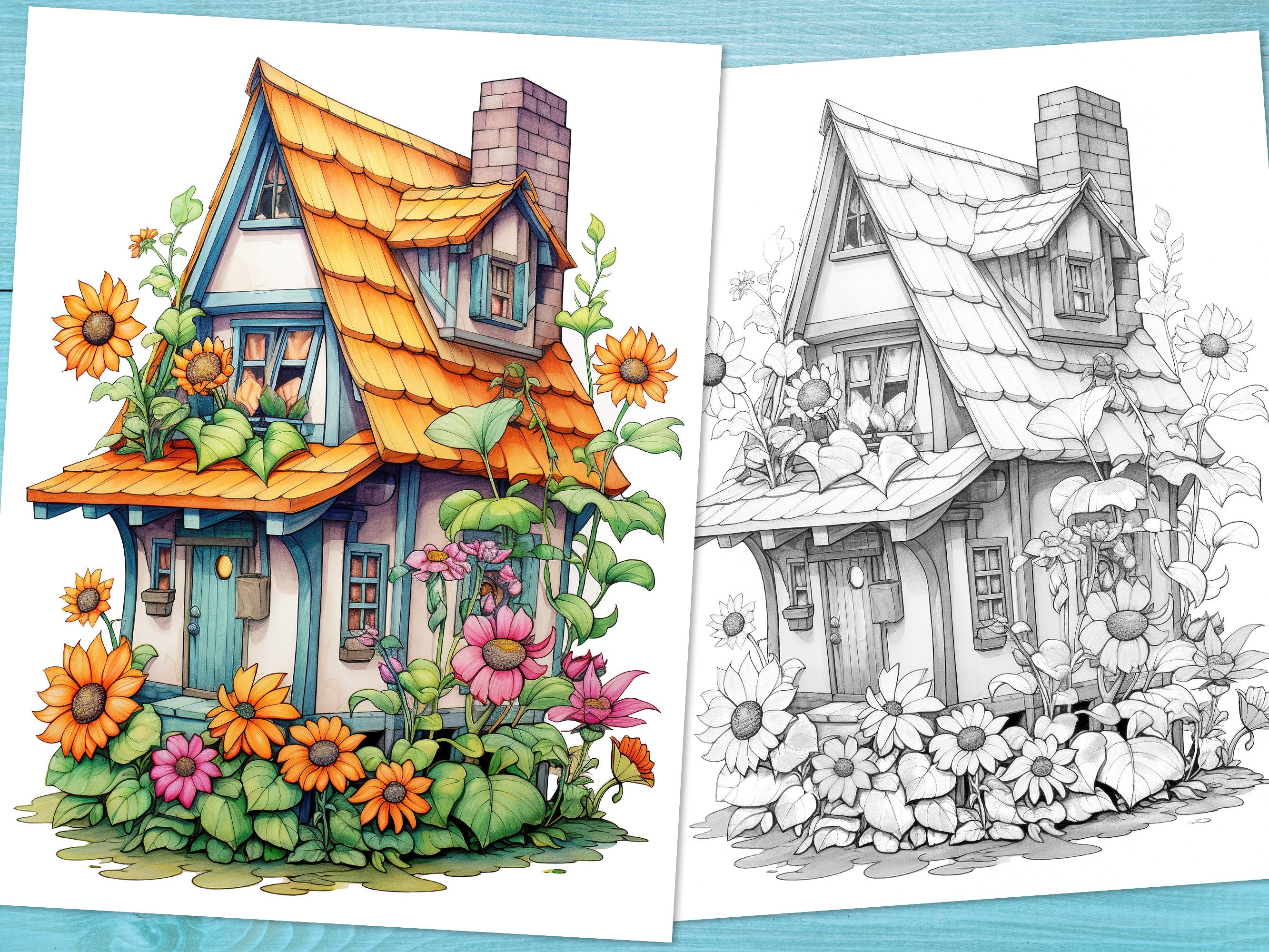 Flower Houses Coloring Book 31 Printable Blooming Homes - Etsy