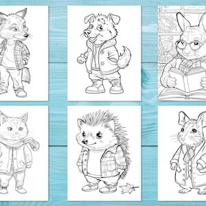 Cute Animals in Clothes Coloring Book, 30 Printable Cartoon Pages for ...