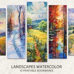 Landscapes Watercolor Bookmarks 15 Printable Nature Bookmarks Digital ...