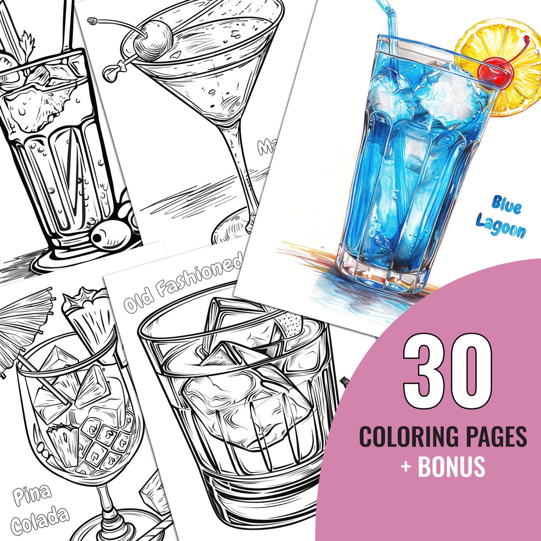 Cocktail Coloring Book, 30 Printable Pages for Adults and Kids ...