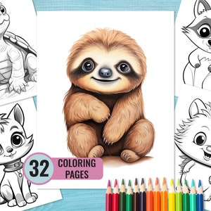 Cute Animals Coloring Book 32 Printable PDF Pages for Kids - Etsy