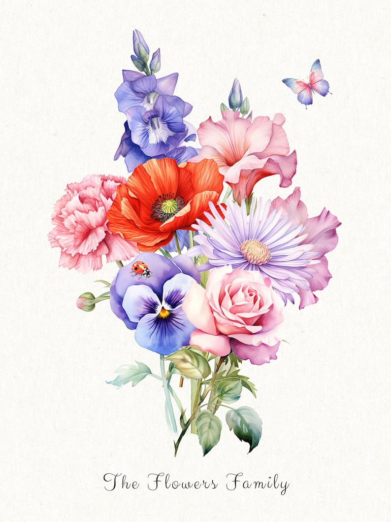 Custom Birth Flower Family Bouquet Print, Printable Birth Month Flower ...