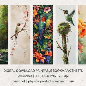 Hummingbirds Bookmarks 15 Printable Beautiful Bookmarks Digital ...