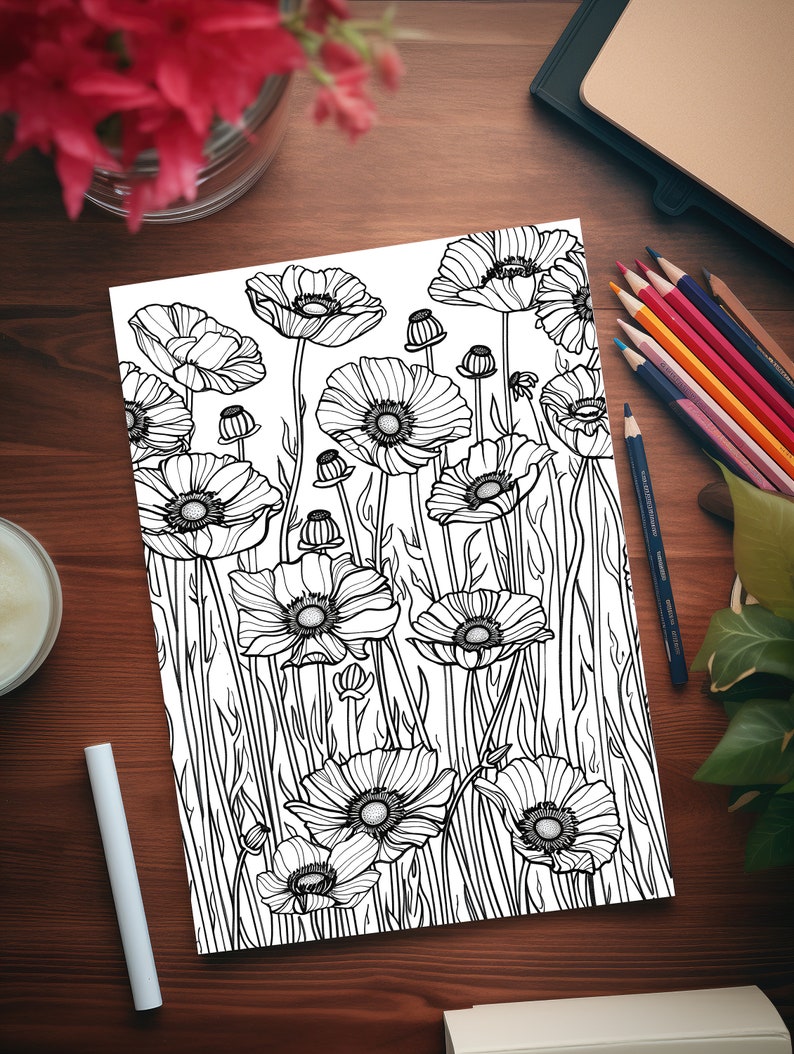 Floral Fields Coloring Pages, 32 Printable Landscape Coloring Book for ...