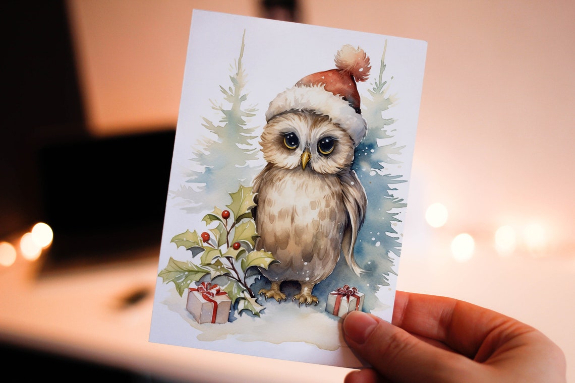 Animals in Winter Forest Postcards, 6 Printable Christmas Postcard ...