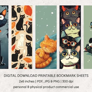 Funny Cats Bookmarks 15 Printable Bookmarks Digital Download Cute Cats ...