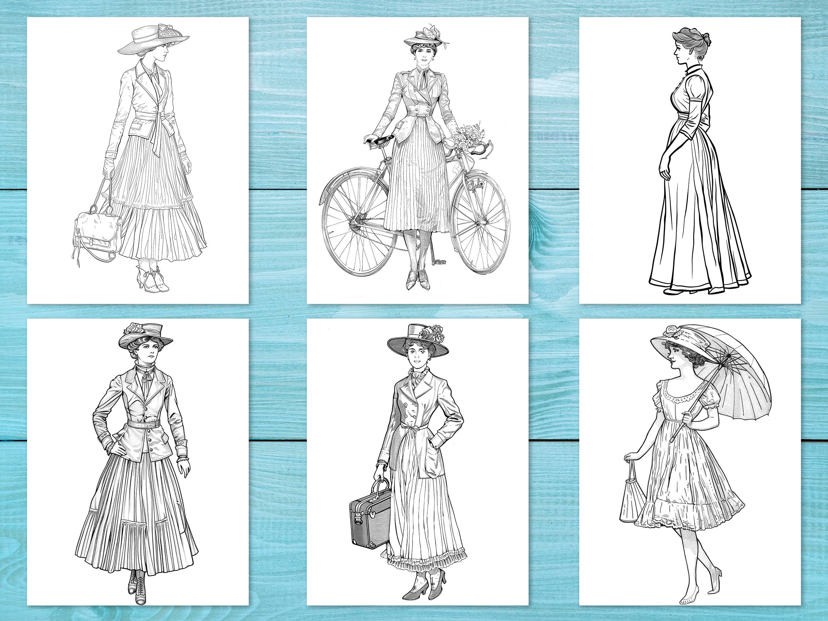 Women's Outfits 1900s Coloring Book, 31 Printable Fashion Pages for ...