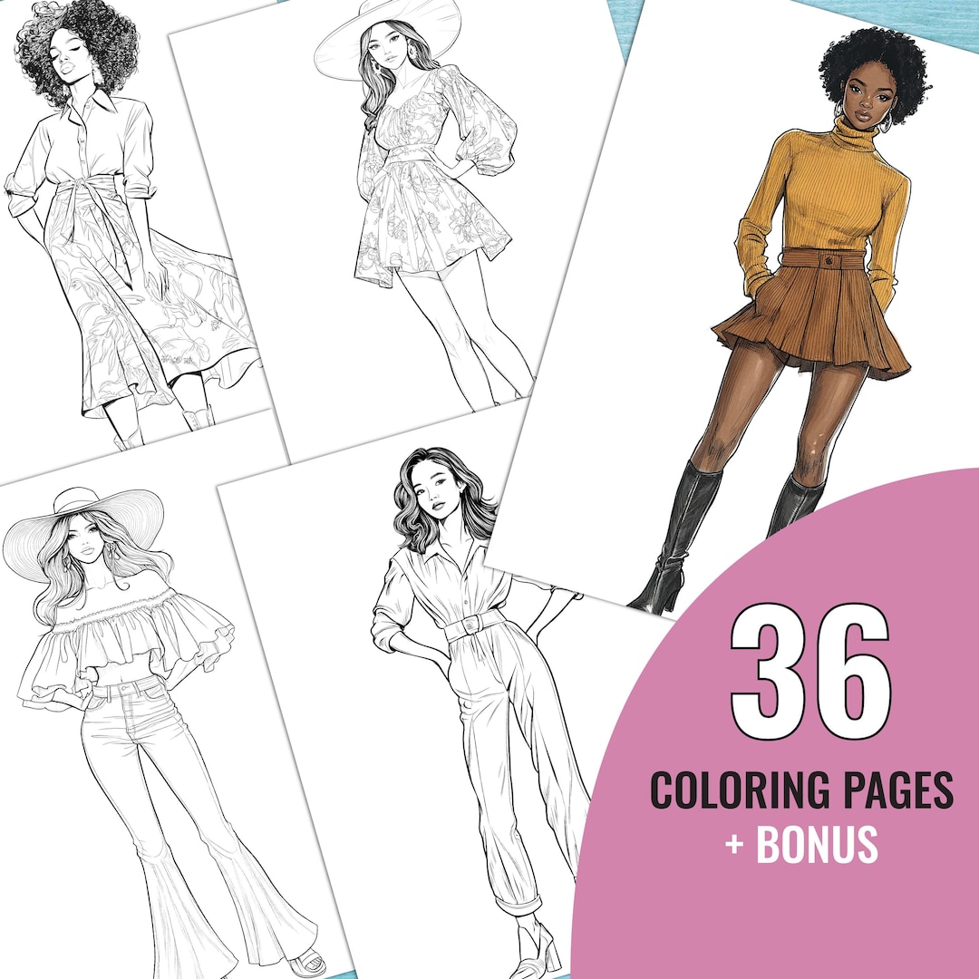 Fashionable Women 1970s Coloring Book, 36 Printable Pages Women's ...