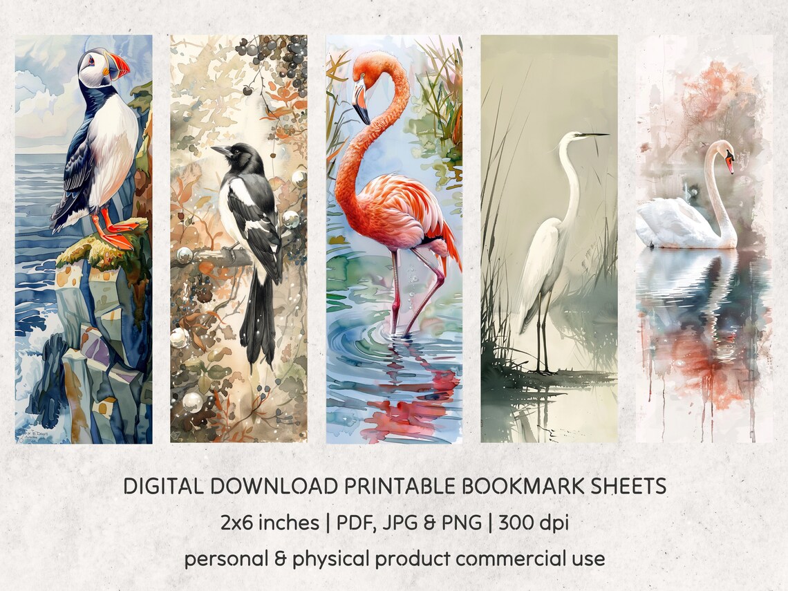 Birds Bookmarks 20 Printable Colorful Bookmarks Digital Download ...