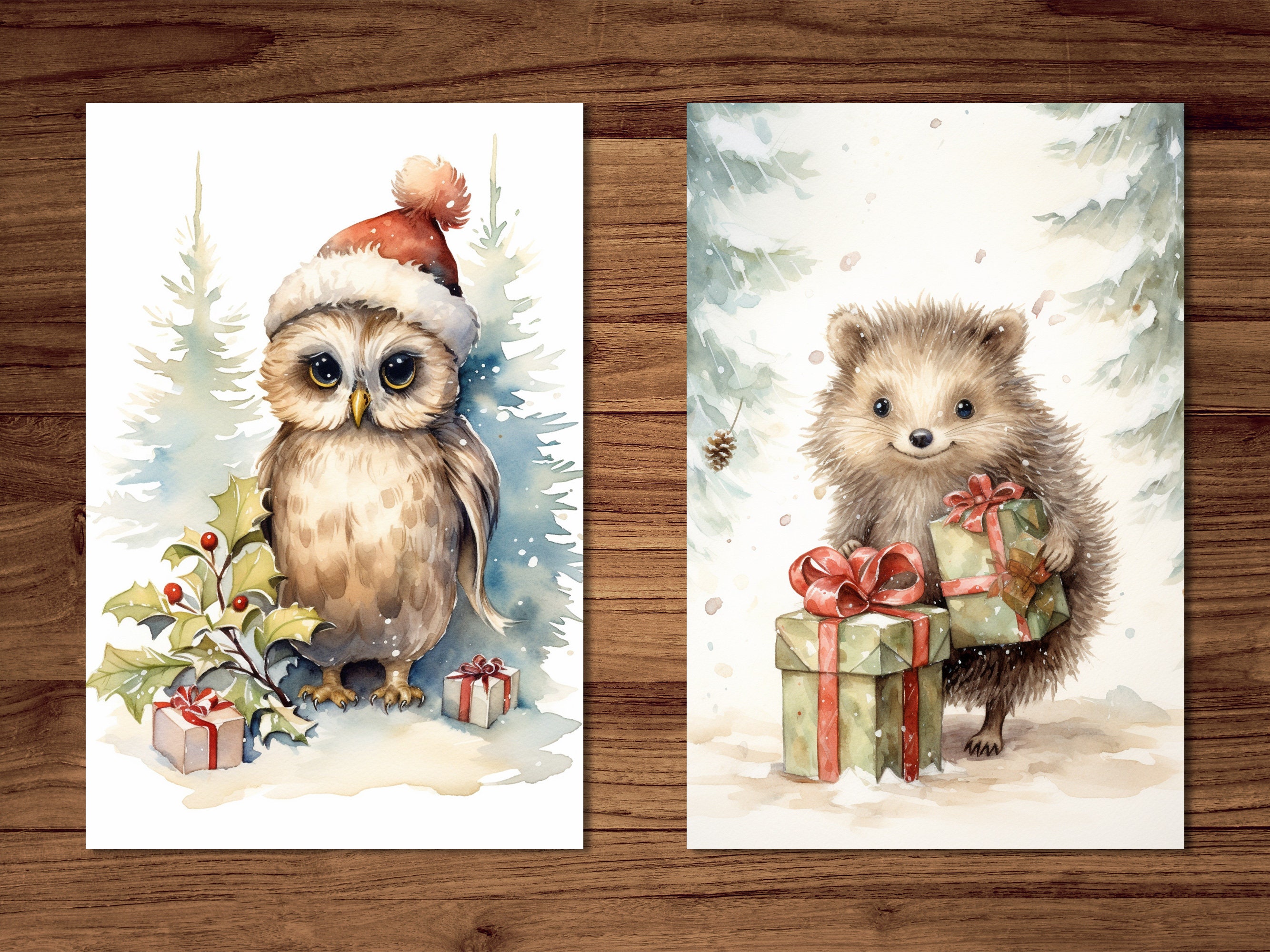 Animals in Winter Forest Postcards, 6 Printable Christmas Postcard ...
