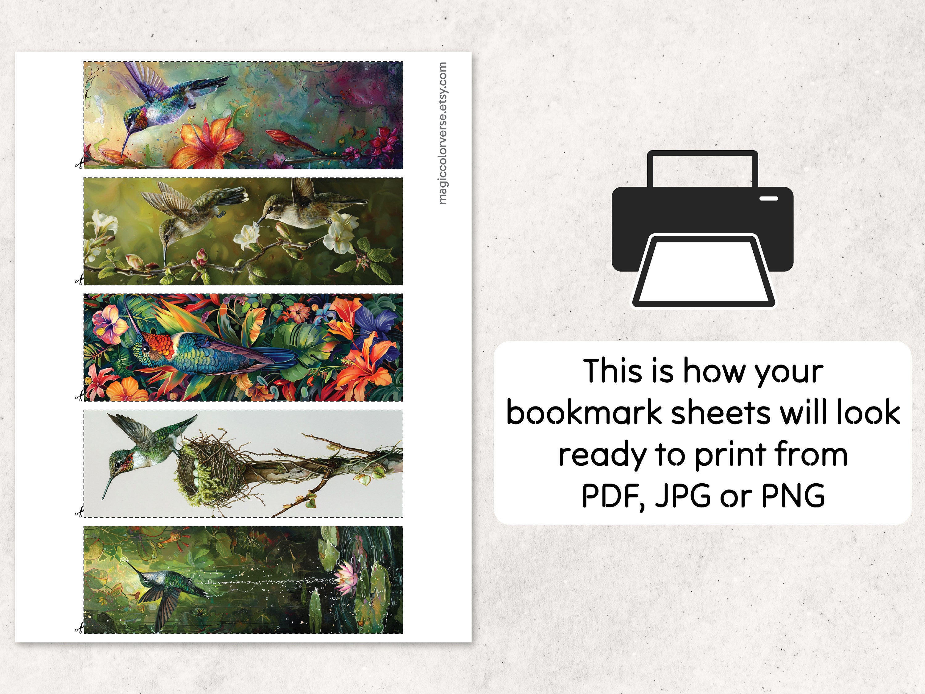 Hummingbirds Bookmarks 15 Printable Beautiful Bookmarks Digital ...