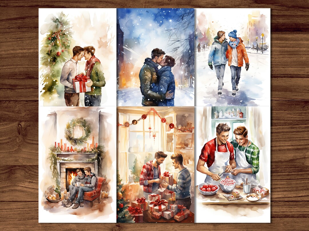 Gay Christmas Postcards, 6 Printable LGBT Postcard Digital Download ...