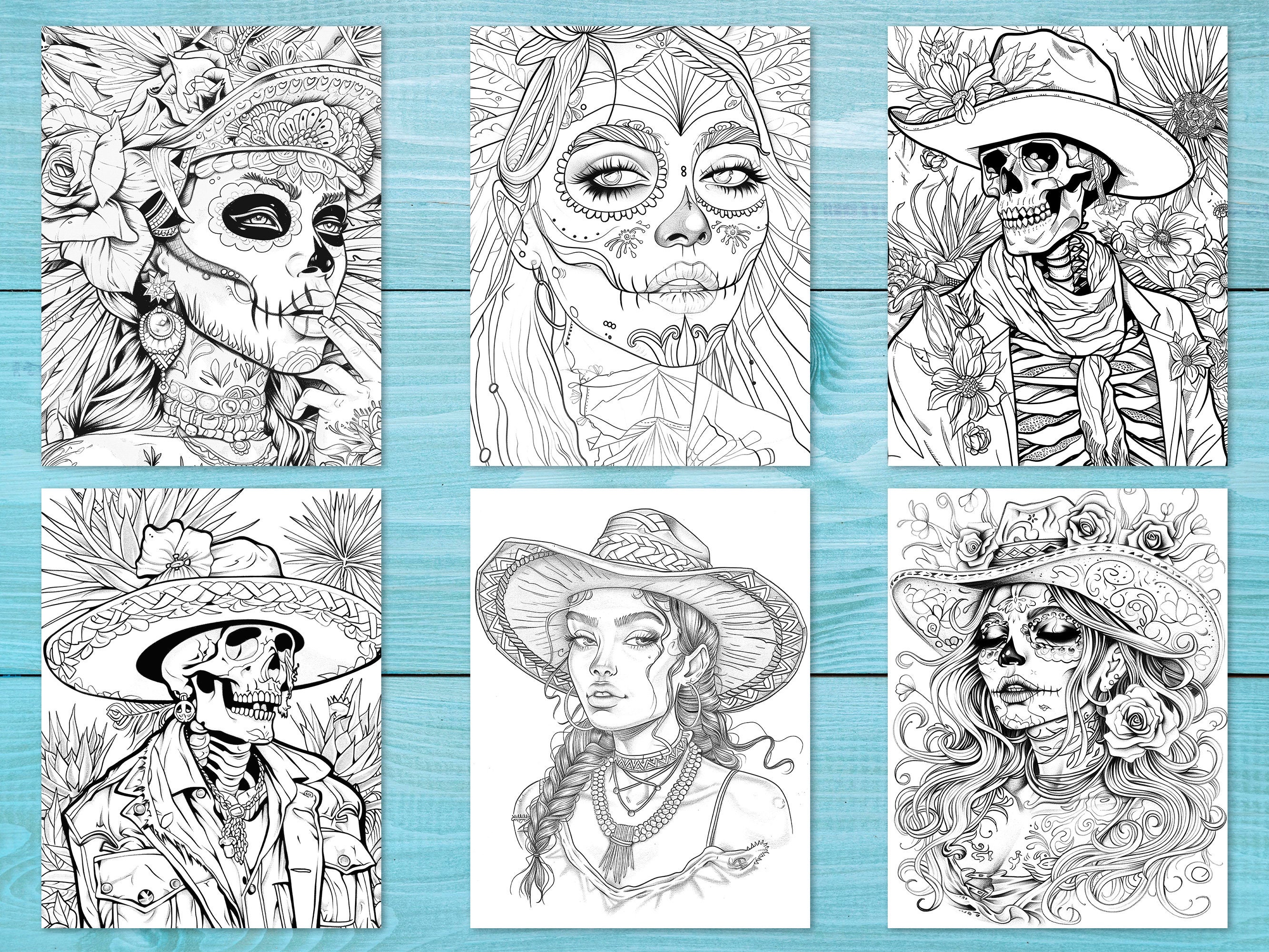 Chicano Art Coloring Book, 34 Printable Grayscale Pages for Adult ...