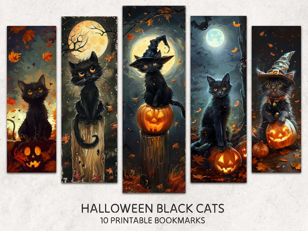 Black Cat Bookmarks 10 Printable Cute Bookmarks Digital Download ...