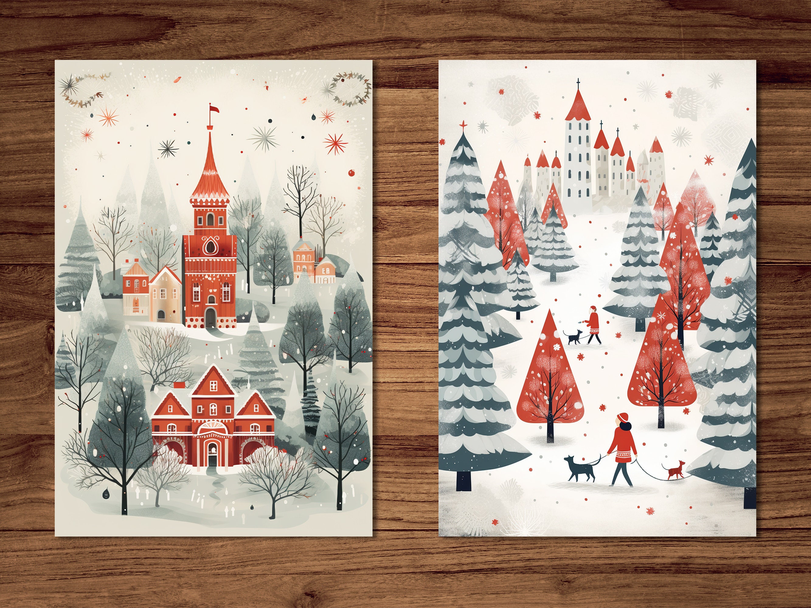 Christmas Postcards, 6 Printable Winter Postcard Digital Download ...