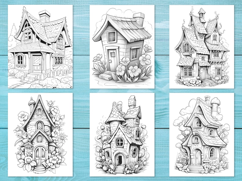 Flower Houses Coloring Book, 31 Printable Blooming Homes Coloring Pages ...