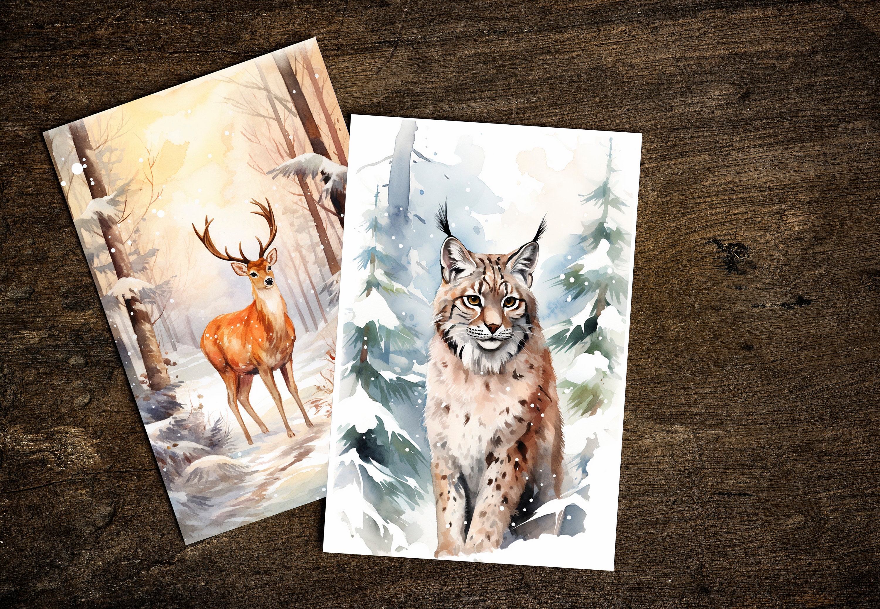 Animals in Winter Forest Postcards, 6 Printable Postcard Digital ...