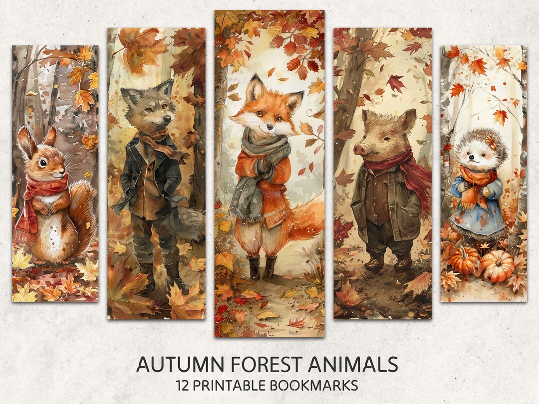 Autumn Animals Bookmarks 12 Printable Fantasy Bookmarks Digital ...