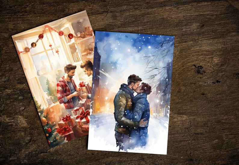 Gay Christmas Postcards, 6 Printable LGBT Postcard Digital Download ...