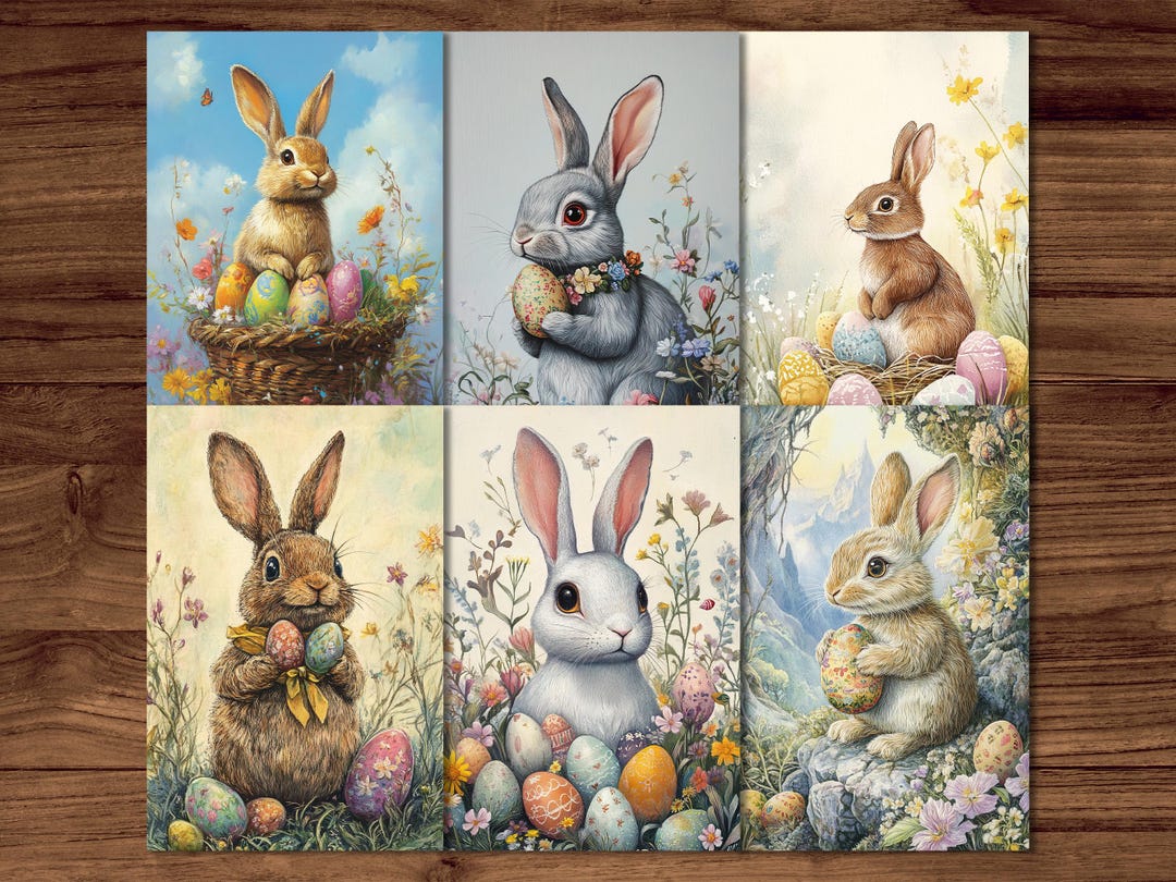 Bunny Postcards for Easter Digital Download | Printable Rabbit Greeting ...