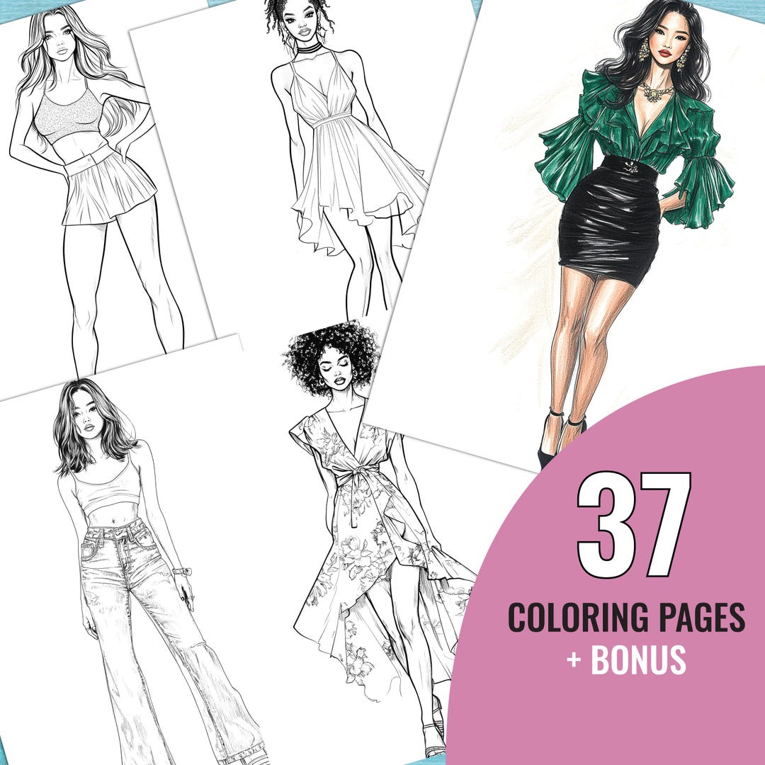 2000s Fashion Coloring Book | 37 Printable Women's Outfits | Y2K ...
