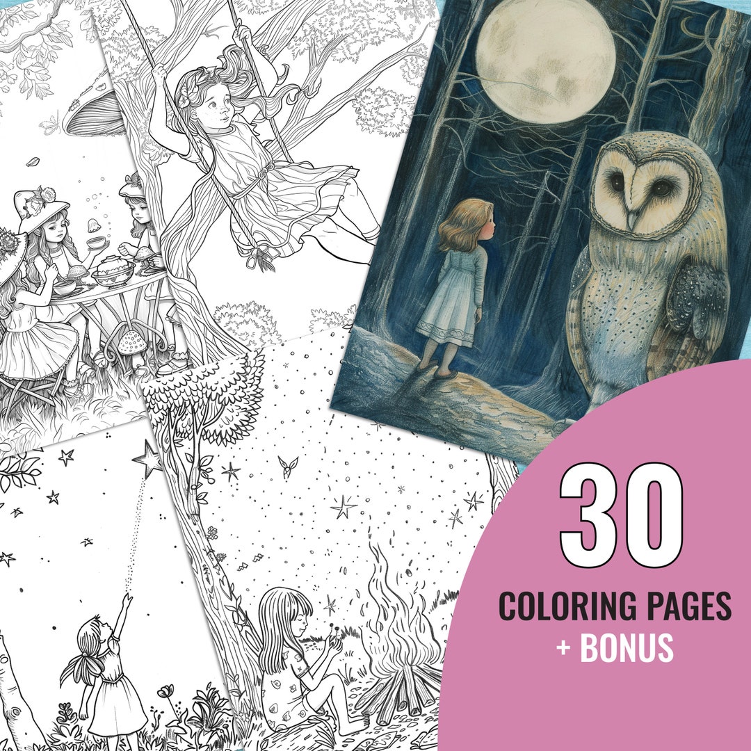 Girls Coloring Book, 30 Printable Fairy Tale Pages for Kids and Adults ...