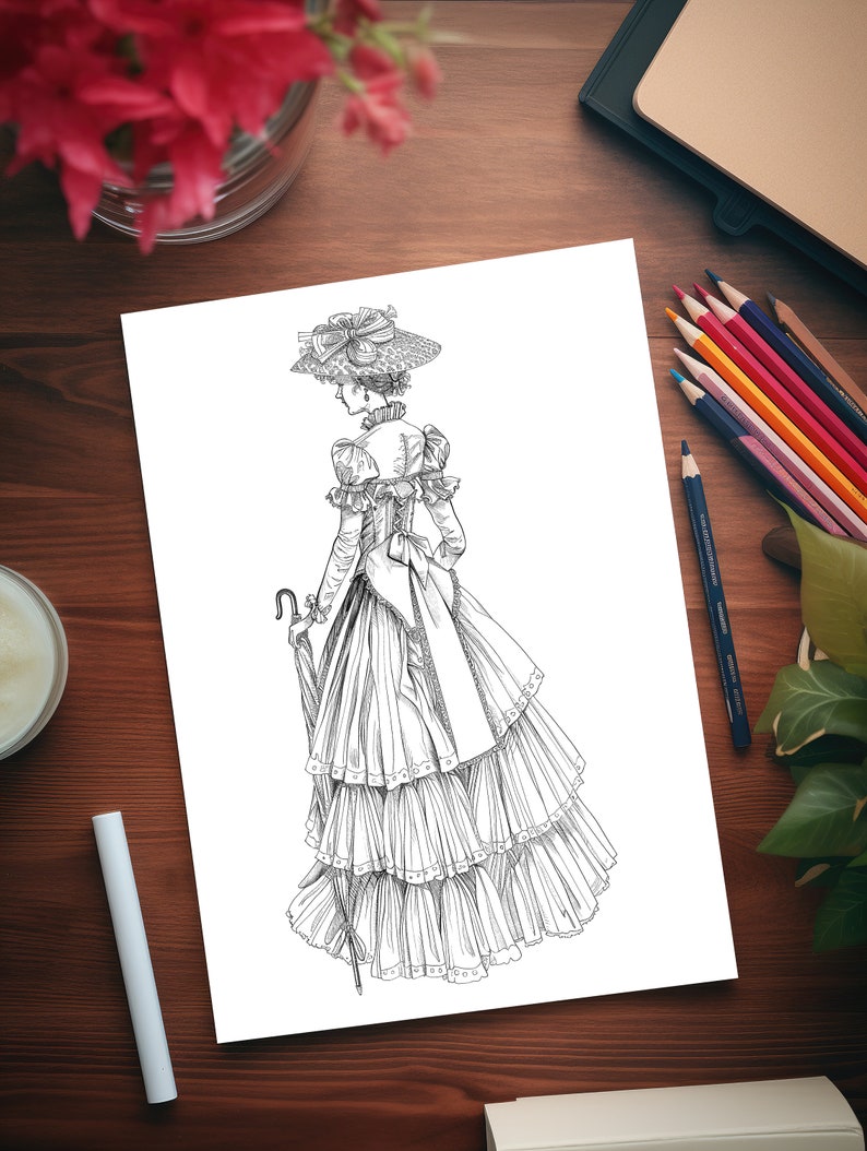 Victorian Women's Clothing Coloring Book, 33 Printable Fashion Pages ...