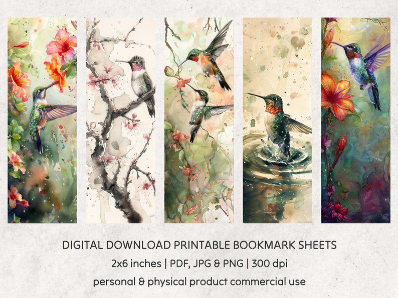 Hummingbirds Bookmarks 15 Printable Beautiful Bookmarks Digital ...
