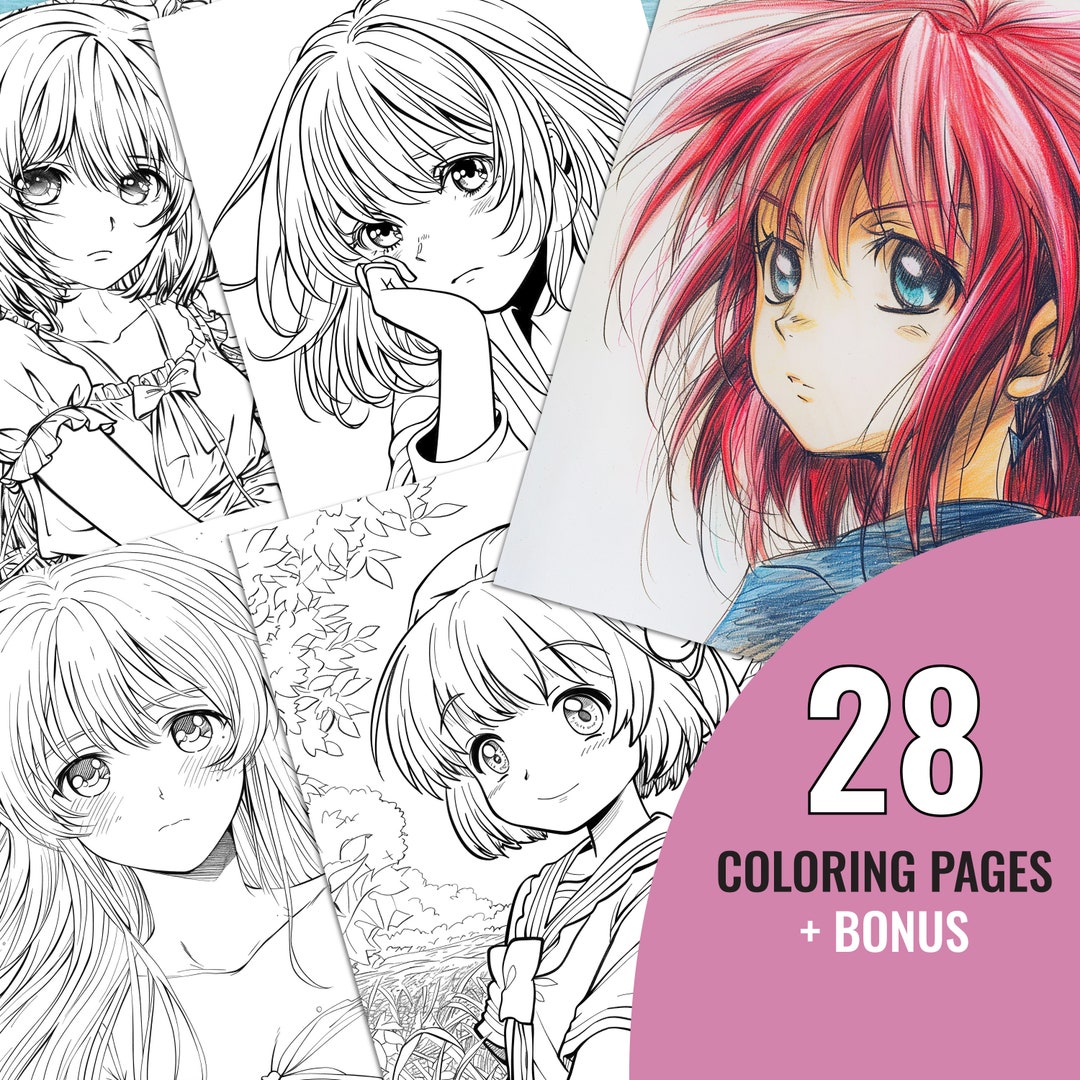 Anime Girls Coloring Book, 28 Printable Manga Pages for Kids and Adults ...
