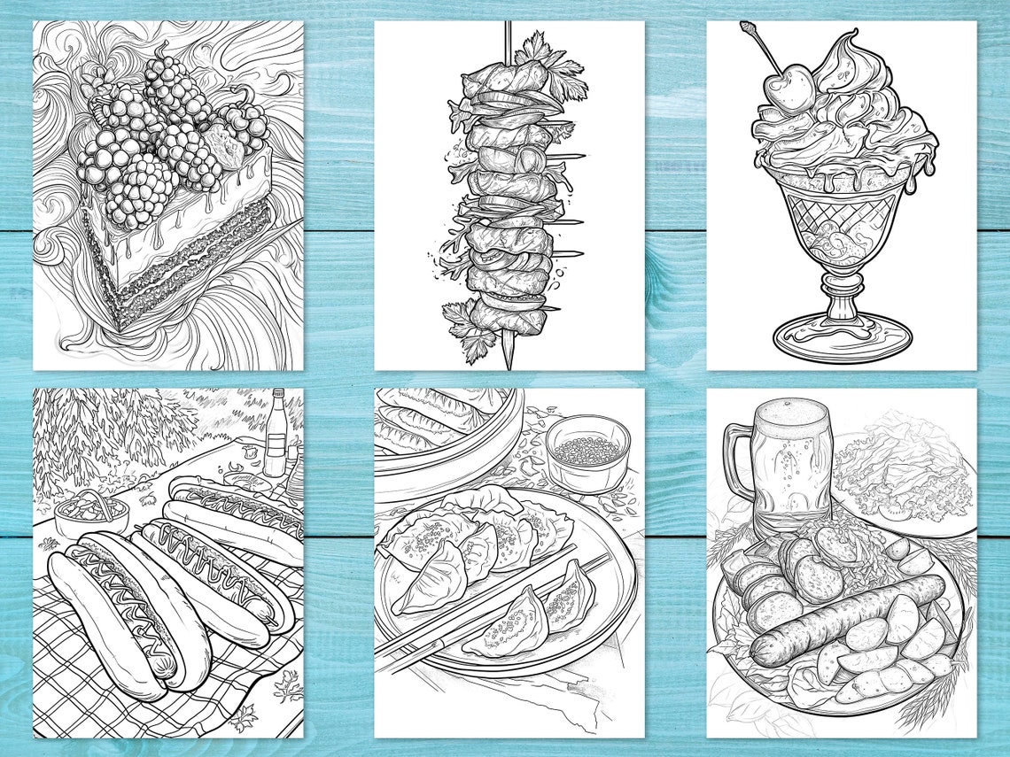 Food Coloring Book, 35 Printable Cookery Pages for Adults and Kids ...