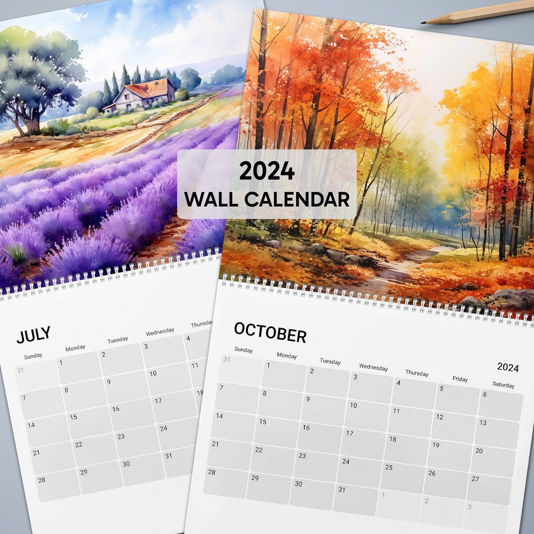 2024 Wall Calendar, Watercolor Style Landscapes Calendar, Scenic ...