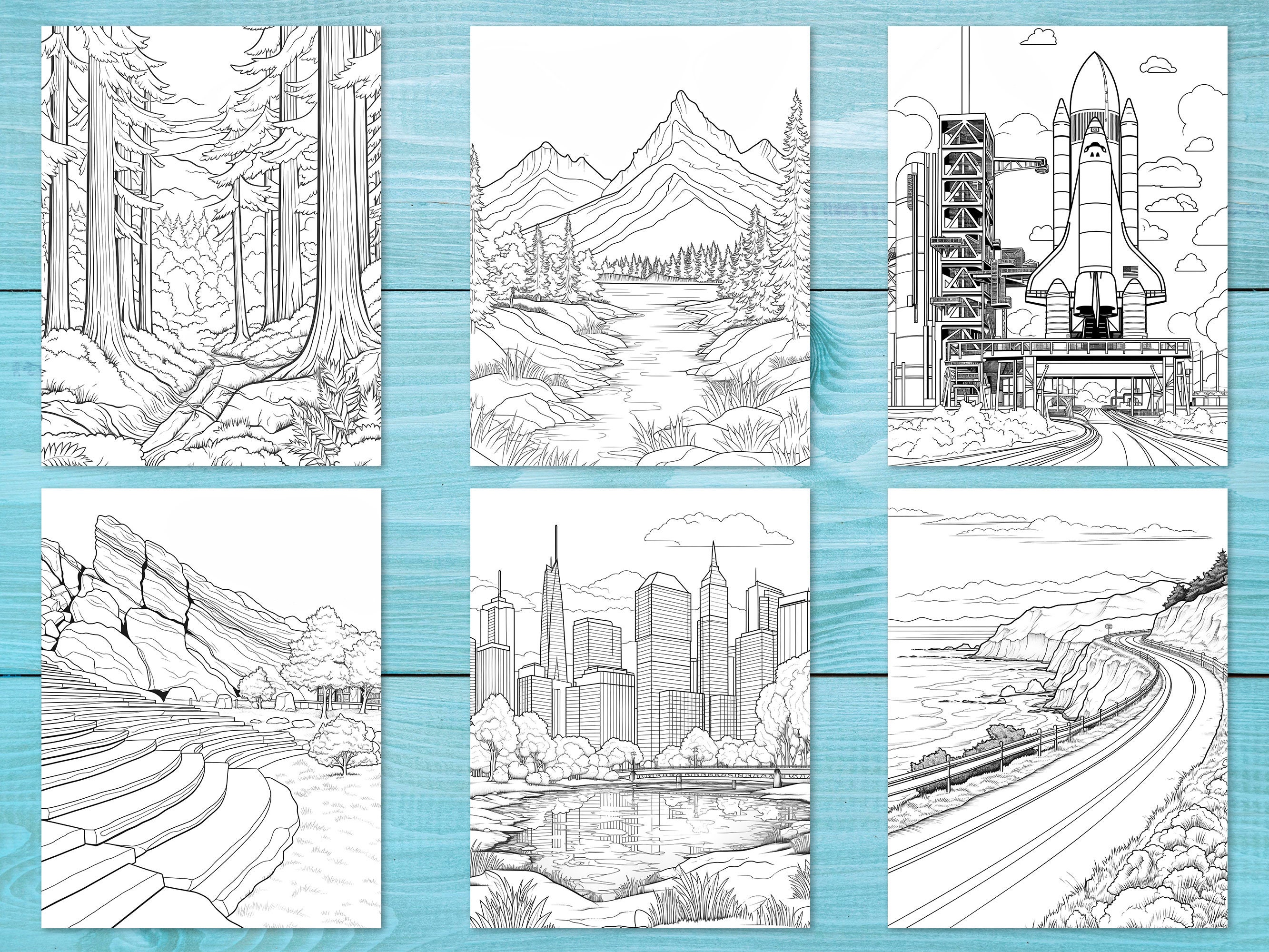 USA Landscape Coloring Pages, 40 Printable USA Landmarks Coloring Book ...
