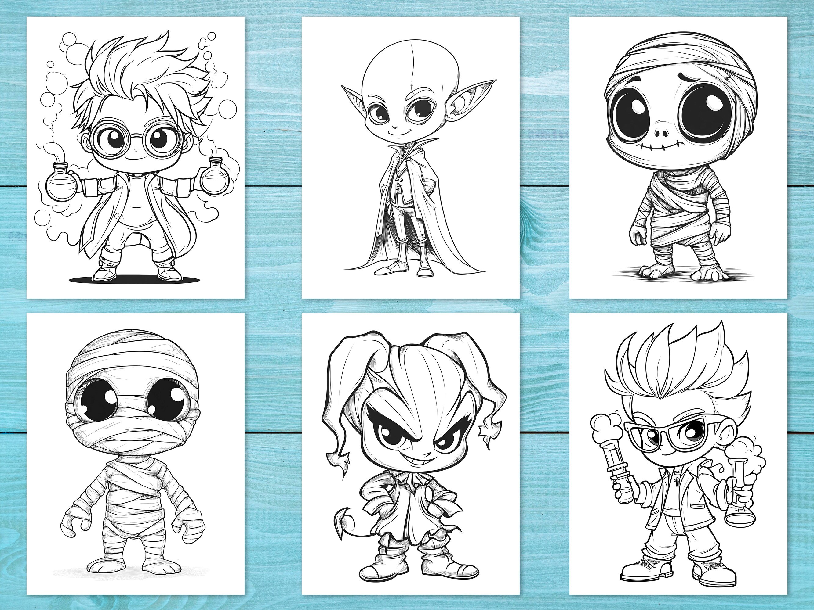 Halloween Characters Coloring Book, 34 Printable Spooky Coloring Pages ...