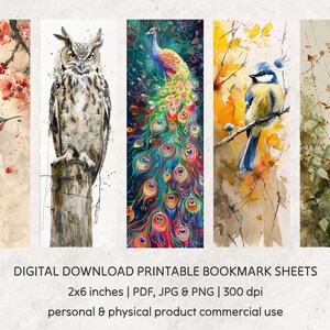 Birds Bookmarks 20 Printable Colorful Bookmarks Digital Download ...