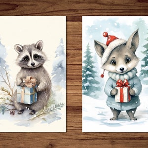 Animals in Winter Forest Postcards, 6 Printable Christmas Postcard ...